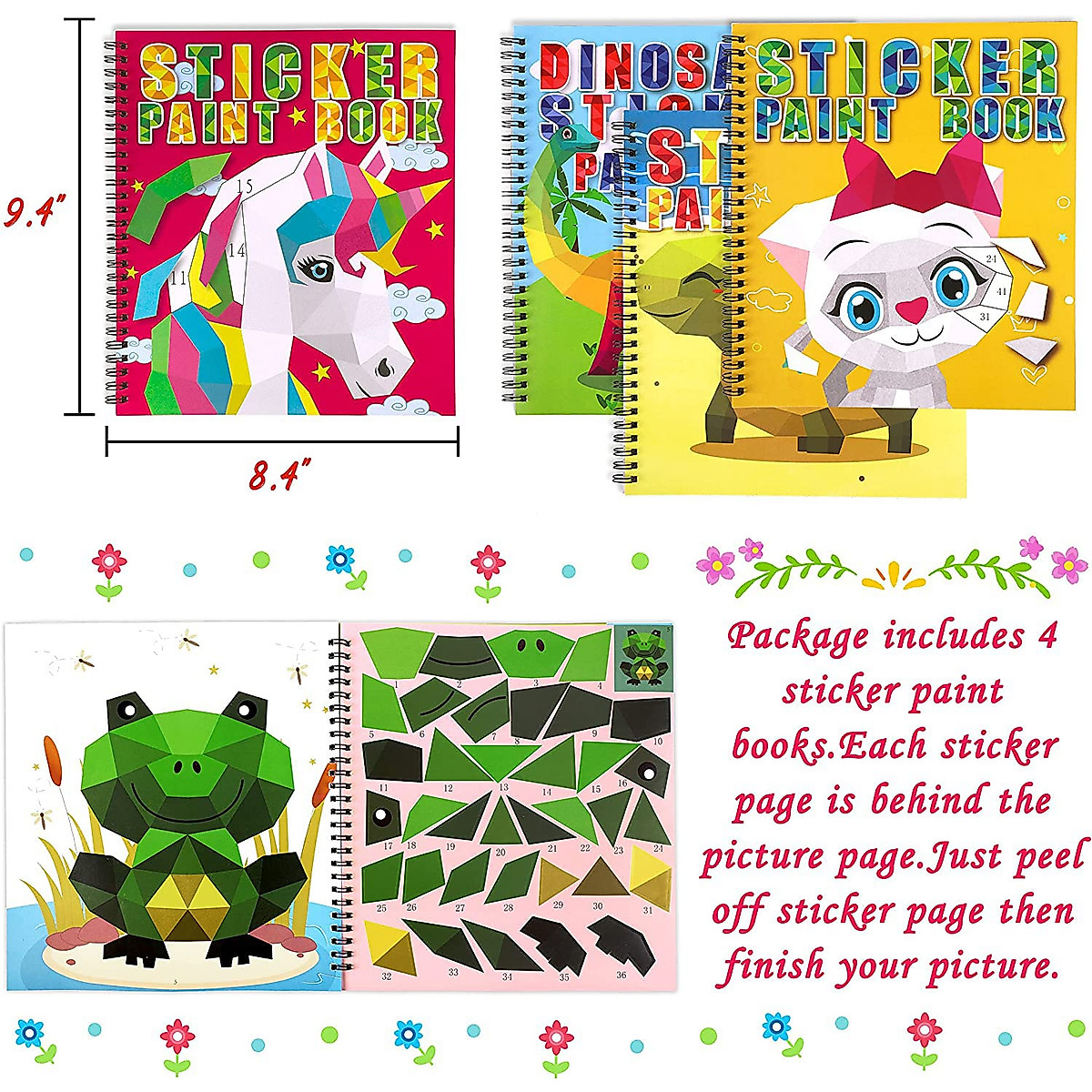 4PCS Crafts for Kids Ages 4-8 Sticker Books - Includes Dinosaur Llama Turtle and More Animal Designs Gift Party Create 40 Pictures