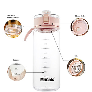 MOCHIC CUPWater Bottle 15oz Wide Mouth Water Bottle transparent Water Jug Leakproof Durable Removable Strainer for Fitness, Gym, Outdoor Sport (pink)