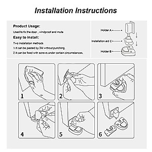 Evka Windproof Door Stopper with Locking Function, Noiseless Floor Door Stop with Adhesive Tapes for No Drilling and Screws for Stronger Mount. (Black, 1pcs)