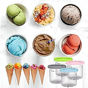 Ice Cream Pint Cups, Ice Cream Containers with Lids for Ninja Creami Pints, Ice Cream Pint Kitchen Accessories for NC301 NC300 NC299AM Series Ice Cream Machines, Sealed and Leak-proof 2/4 Pieces. (2 pcs-A)