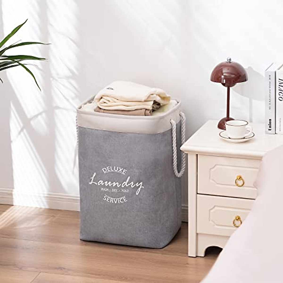 Fiona's magic 75L Large Laundry Hamper Basket with Detachable Brackets and Handle, Collapsible Storage Basket for Bedroom, Bathroom Clothing and Toys Organization, Grey