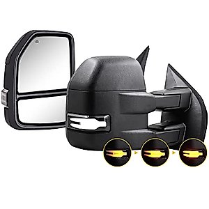 Towing Mirrors 22 to 8 Pin for 2015-2019 Ford F150 with Power Glass Dynamic Turn Signal Light Puddle Lamp Temp Sensor Heated Extendable Pair Set (Smoke Lens)