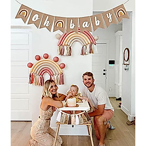 Boho Tassel Garland Oh Baby Boho Rainbow Burlap Banner and Boho Pom Pom Garlands Balls Garlands Birthday Wall Hanging Decor Set for Boho Home Party Baby Shower Supplies