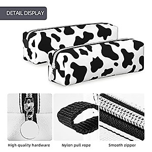 Cow Print Pencil Bag Aesthetic Zipper Pen Pouch Boys Girls Small Portable Marker Box Case Office Travel Home
