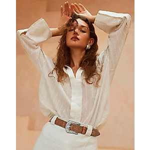 Eohak Western-Belt-for-Women-Cowgirl, PU-Leather-Waist-Belts with Vintage-Carved-Buckle and Tips-Ends for Jean Dress