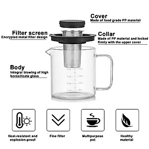 Iced Coffee Maker, 1200ml Iced Coffee Infuser, Large-Capacity Coffee And Tea Infuser, Long-Lasting Iced Coffee Brewer, Heat Tolerance Coffee And Tea Infusions Pitcher For Iced Tea And Cold Coffee