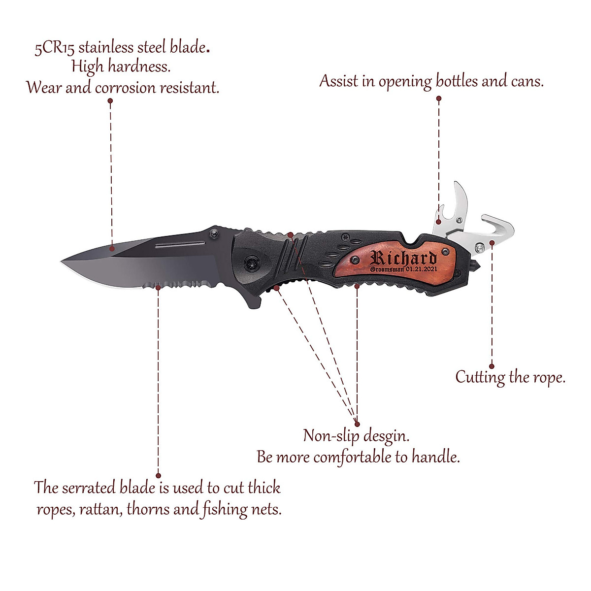 Personalized Knife for Groomsmen - Custom Engraved Pocket Knives for Men - 6 Font Multi-set Option - Groomsmen Gifts for Wedding, Groomsmen Proposal Gift - Bachelor Party, Best Man