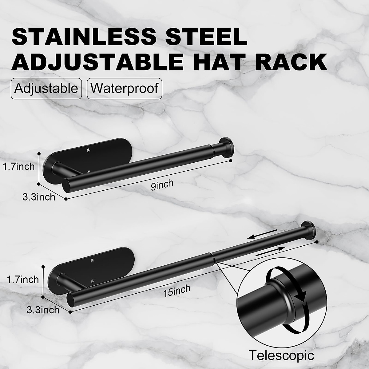 2 Pack Hat Racks for Baseball Caps,Retractable Hat Organizer Holder 20 Caps Stainless Steel Hat Storage Hooks Hanger Strong Adhesive Or Wall Drilled For Closet/Door/Living Room/Bedroom/Entryroom