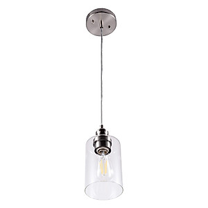 YaoKuem Pendant Lighting Fixture, Hanging Ceiling Lights with E26 Medium Base, Metal Construction with Clear Glass, Bulbs not Included, Nickel, 3-Pack