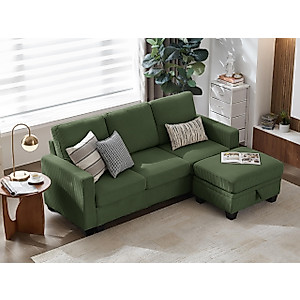 CHIC HOUSE Modular Sectional Sofa Corduroy Couch, Customizable U-Shaped Sofa with Storage Ottoman, Reversible Chaise for Living Room, Oversized L-Shaped Sofa Set (Green, 4 Seater Sectional)