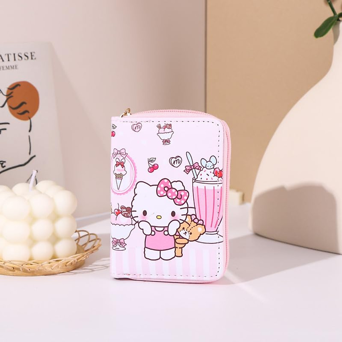 Cute Cartoon Wallet for Women and Girl, Small PU Leather Zipper Coin Credit Cards Anime Purse with Cute Keychain, 2Pce (Cartoon Wallet-03)