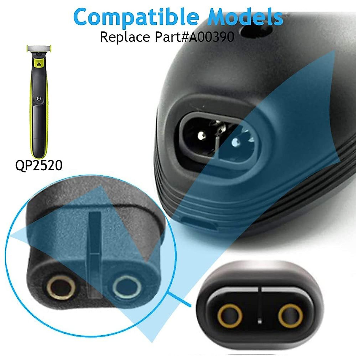 4.3V for Oneblade A00390 Shaver Charger Replacement Compatible with Philips One Blade QP2520, QP2520 / 90, QP2520 / 70, QP2520 / 72 Hybrid Electric Shaver Power Supply Cord