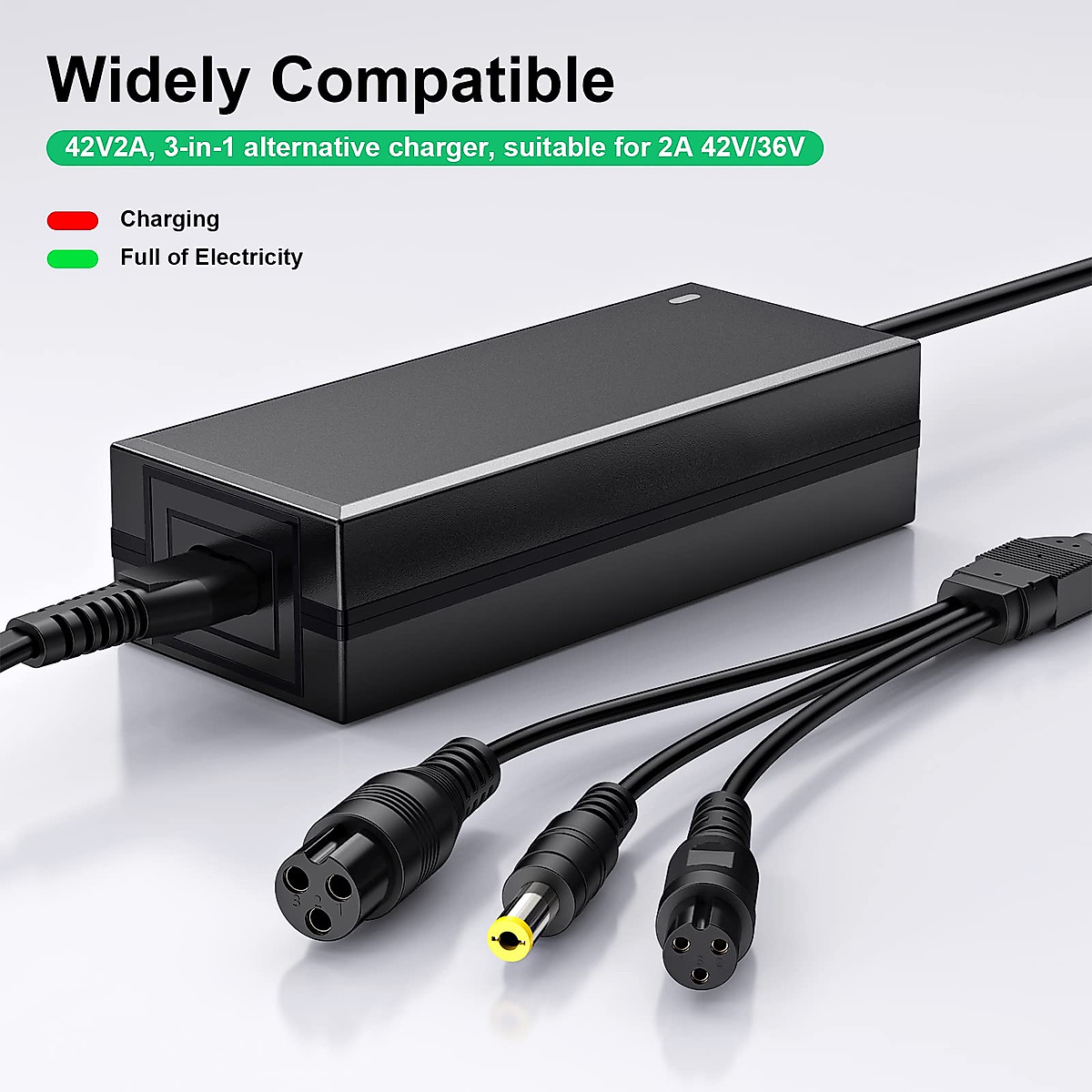 3 in 1 Replacement Charger for 2A 42v/36v 3 Claw (8mm/12mm) Female Port (5.5mm*2.5mm Universal 2.1mm) for, Jetson, Swagtron, Gotrax,Swagway,Razor