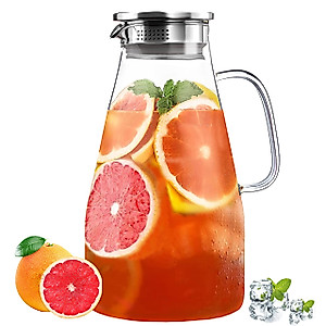 3 Quart Glass Pitcher with Lid,96 oz -Iced Tea Pitcher, Juice, Milk, Coffee, Lemonade - Borosilicate Boiling Glassware - Hot & Cold Beverages Christmas Gift,New Year Gift