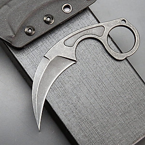 Ccanku C1293 Outdoor Survival Claw Knife,D2 Steel Blade,Stainless Steel Handle Fixed Blade Knife With Sheath for Outdoor Survival,Hiking,Camping(Black)