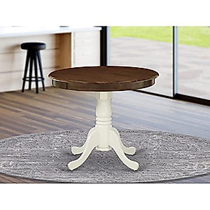East West Furniture Kitchen AMT-WLW-TP Mid Century Modern Dining Table with Walnut Round Tabletop and 36 x 29.5-Linen White Finish