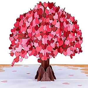 Paper Love Heart Tree 3D Pop Up Card, For All Occasion, Mothers Day, Valentines Day, Anniversary, Love, Just Because, Adults or Kids -5" x 7" Cover - Includes Envelope and Note Tag