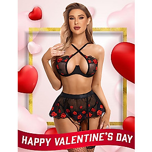 Avidlove Garter Lingerie Set for Women Lace Lingerie Set with Garter Belt Sexy Push Up Lingerie(Red,Small)