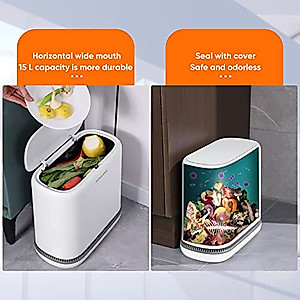 JOYBOS Adsorption Bathroom Trash Can with Lids,Kitchen Wastebasket with Press Type Lid,15L Dogproof Slim Plastic Narrow Garbage Can,4 Gallon Garbage Bin for Home,Office and Narrow Place