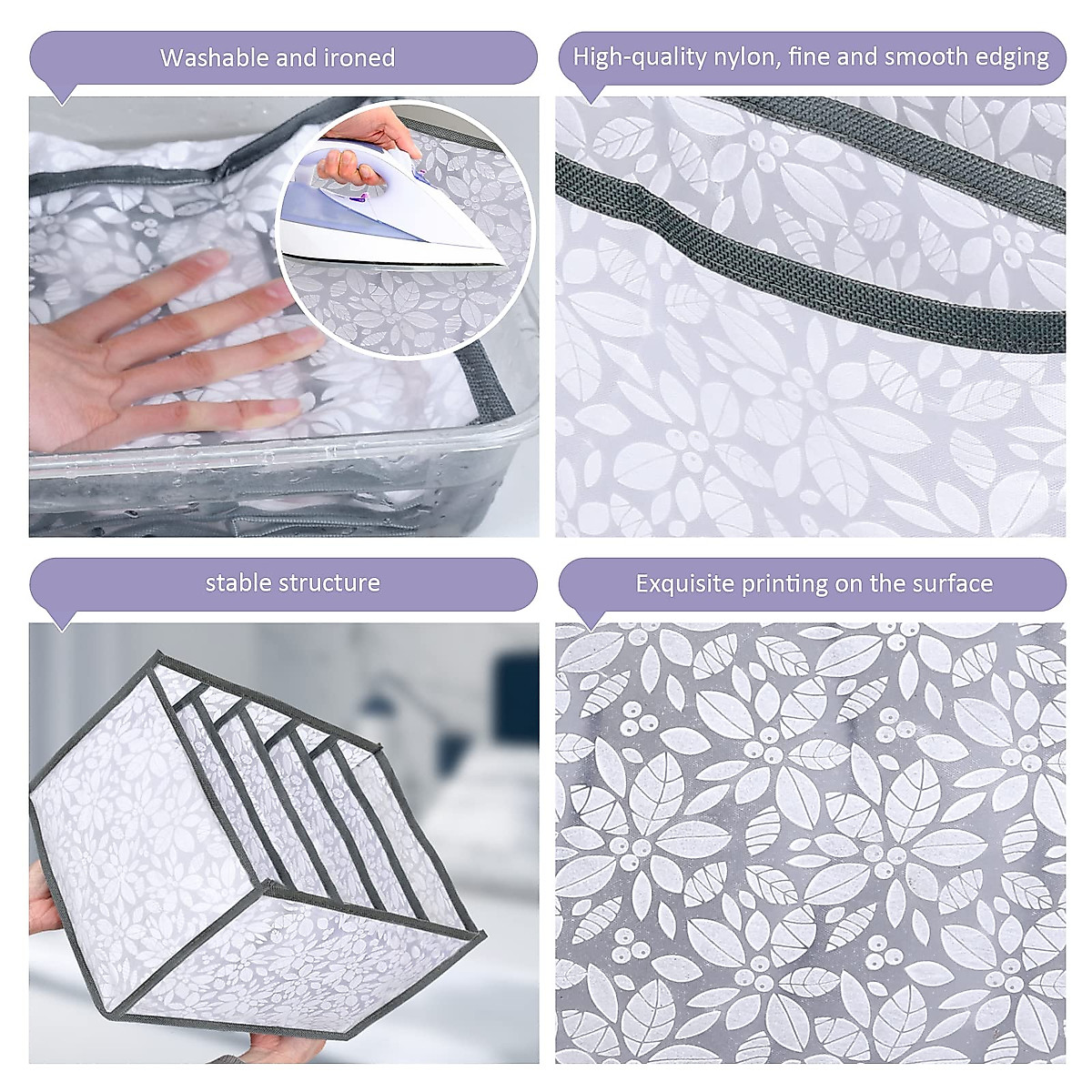 2PCS Wardrobe Clothes Organizer for Folded Clothes, Mesh Drawer Dividers and Storage, Drawer Organizer for Clothes, Jeans, Leggings, Skirts, T-shirts, Sweaters, Socks, Scarves(Large 7Girds)