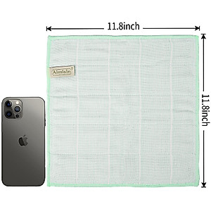 Aimisin 100% Bamboo Kitchen Dish Cloths, Green Washcloths Dish Towels, Ultra Absorbent Fast Drying, Strongly Removes Oil and Dirt, Reusable Environmentally Friendly Rags. 6Pcs, 11.8''x11.8''