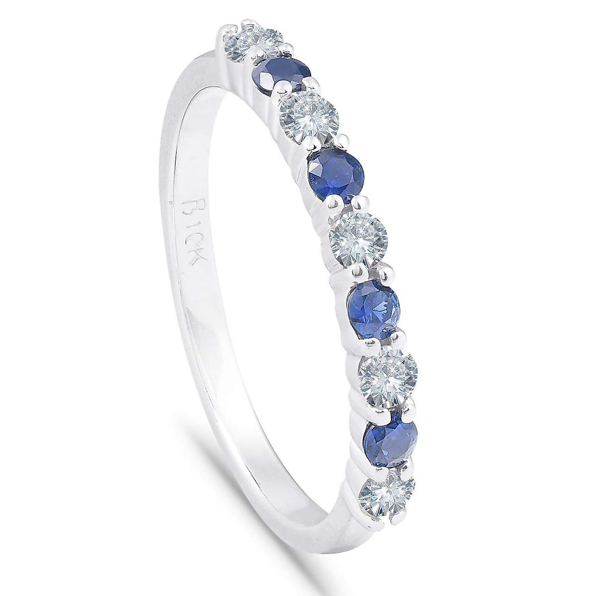 P3 POMPEII3 1/2CT Blue Sapphire & Diamond Wedding Ring 10K White Gold - Size 8.5