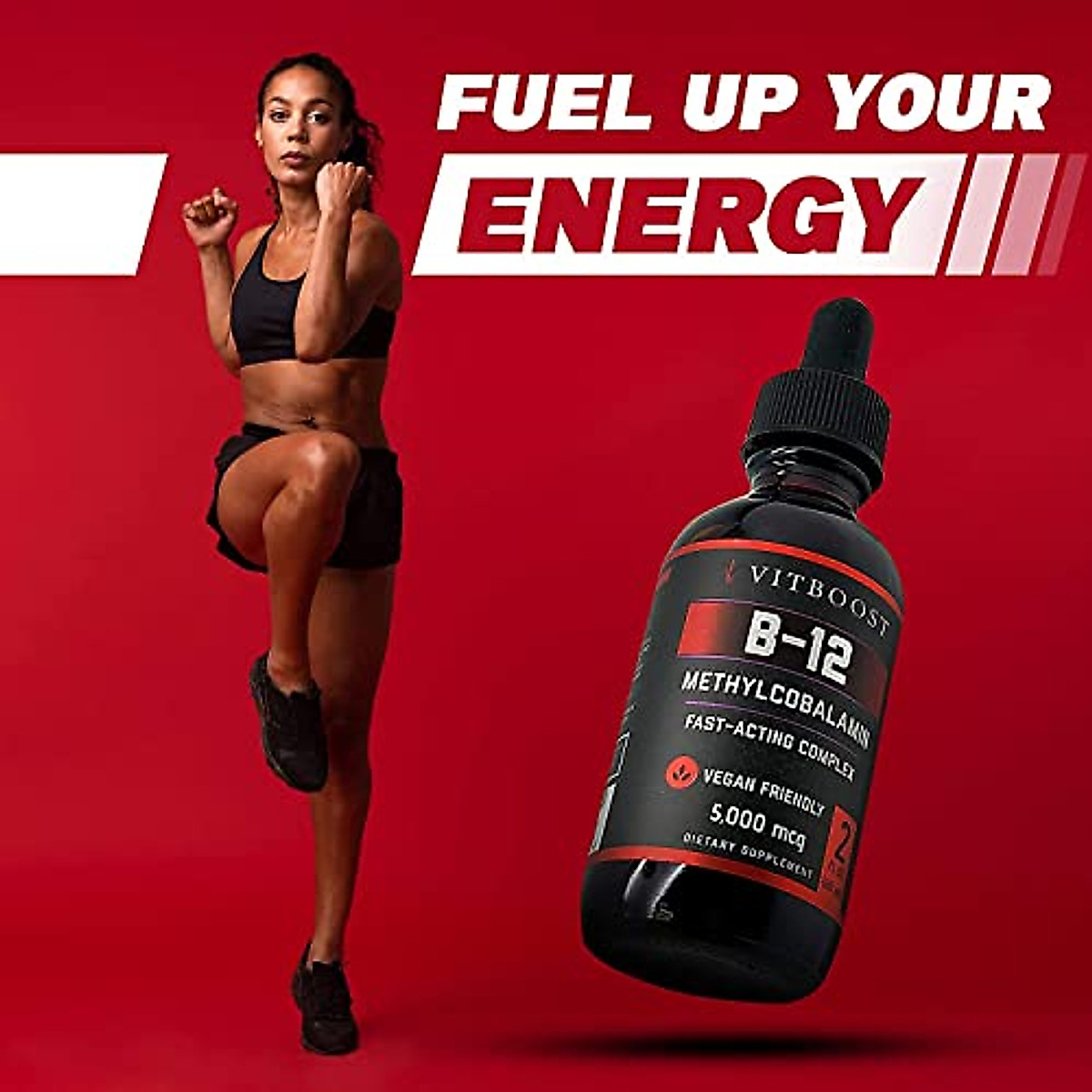 VITBOOST Vegan Liquid B-12 Drops – 60 x 5000 mcg Extra Strength Raspberry Flavored Vitamin B12 Liquid Methylcobalamin sublingual Supplement | Designed to Maximize Absorption & Energy | Gluten Free