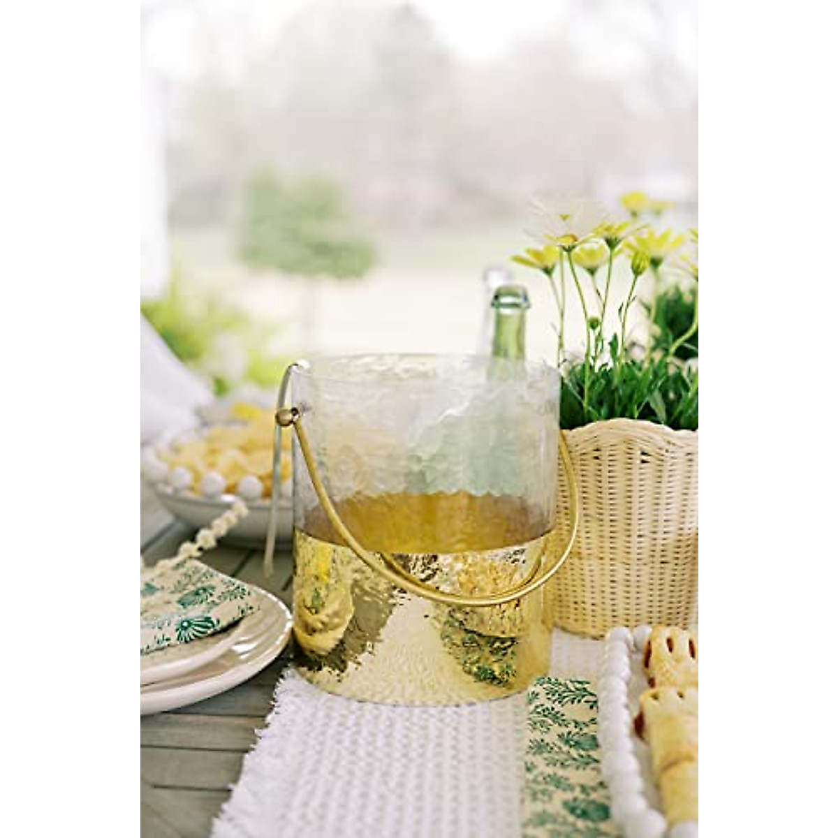 Mud Pie Ice Set, Bucket 8 x 7 Dia | Tongs 6 1/2", 1/2" 1/2" 1/2", Gold and Clear