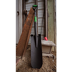 Hooyman Spade Shovel with Heavy Duty Carbon Steel Head Construction, Ergonomic No-Slip H-Grip Handles, D Handle, and Oversized Steps for Gardening, Land Management, Yard Work, Farming and Outdoors