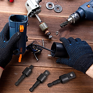 Honoson Power Drill Sockets Adapter Set Impact Driver Wobble Socket Adapter 360 Degree Rotatable Hex Shank Impact Driver Socket Adapter Drill Bits Adapter 1/4 Inch 3/8 Inch 1/2 Inch, Black (6)