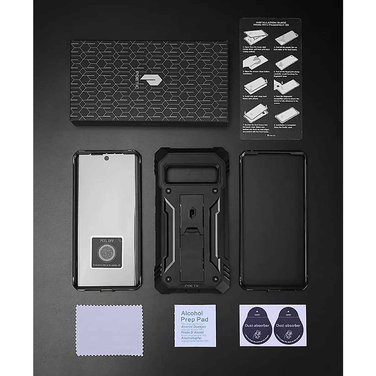 Poetic Revolution Series Case for Google Pixel 7 Pro 5G, Built-in Screen Protector Work with Fingerprint ID, Full Body Rugged Shockproof Protective Cover Case with Kickstand, Black