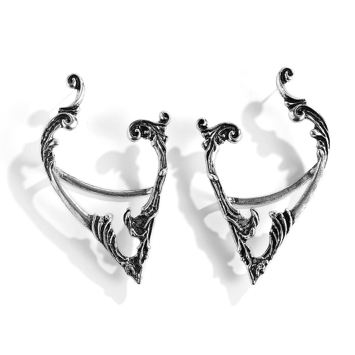 Asphinien Gothic Elves Ear Cuff 2pcs Piercing Cartilage Climber Ear Wrap Retro Silver Stud Earrings Punk Hip Hop Clip on Statement Earrings Gift for Women