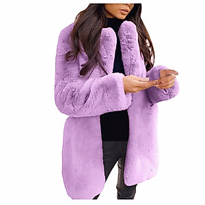MOKINGTOP Winter Coat,Women’s Faux Fur Coat Winter Warm Coats Furry Fuzzy Outerwear Hidden Button Soild Label Luxury Long Jacket for Party Purple Coats For Women