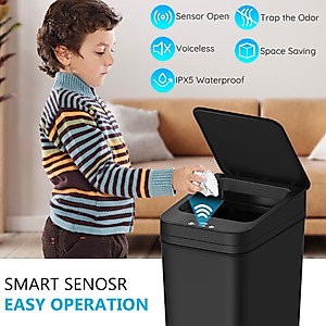 jinligogo Bathroom Trash Can Touchless, 2.5 Gallon Motion Sensor Smart Trash can with Automatic Lid, Waterproof Slim Plastic Narrow Bedroom Garbage Bin for Kitchen, Office, Living Room, RV - Black