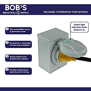 BISupply Generator Inlet Box 30 Amp - 4 Prong Power Inlet Box,  L14-30P 125V/250V Connection Box with Light Indicator
