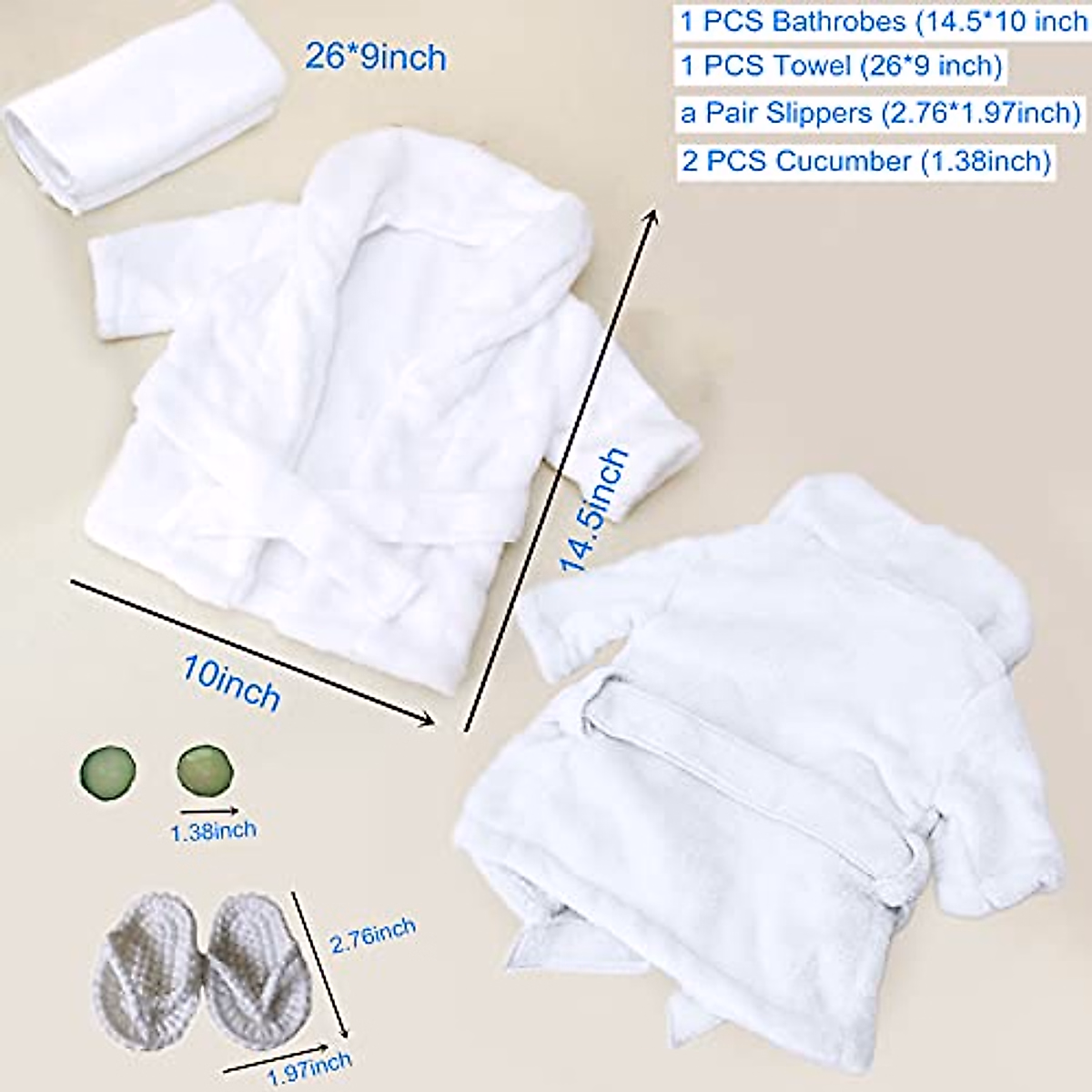 5PCS Newborn Photography Outfits, DISTART Baby Hooded Plush Towel Cotton Bathrobes Bath Outfit with Slippers Photo Props for Toddle Infant Girls and Boys Shower Shoot Gift (White), 0-6 Months