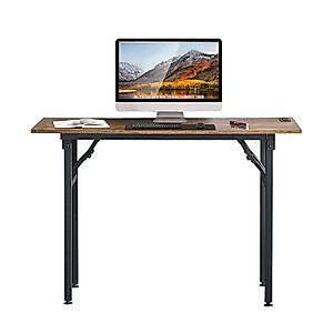 Frylr Industrial Computer Desk 43.3'', Home Office PC Desk with Power Outlet and USB Ports Charging Station, Study Workstation, Stable Metal Frame, Rustic Brown