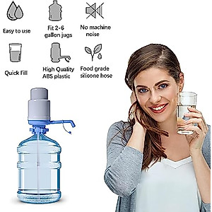 5 Gallon Water Dispenser - Manual Water Dispenser for 5 Gallon Bottle Non Drips, Easy Hand Press Water Pump Dispenser Fit for 2-6 Gallon Bottle (Blue)