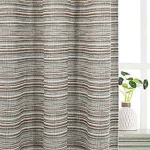 OWENIE 100% Blackout Curtain 2 Panels Set 63 Inches Long, Thermal Insulated Warm Linen Blend Grommet Blackout Window Treatment, Printed Striped Window Curtains for Bedroom, 42" Wx63 L
