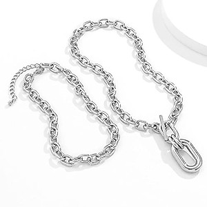 Chunky Necklace for Women Trendy Layered Chunky Choker Necklace for Women Gold Chain Necklace Gold Cuban Link Chain for Women Punk Hip-hop Jewelry (Silver)