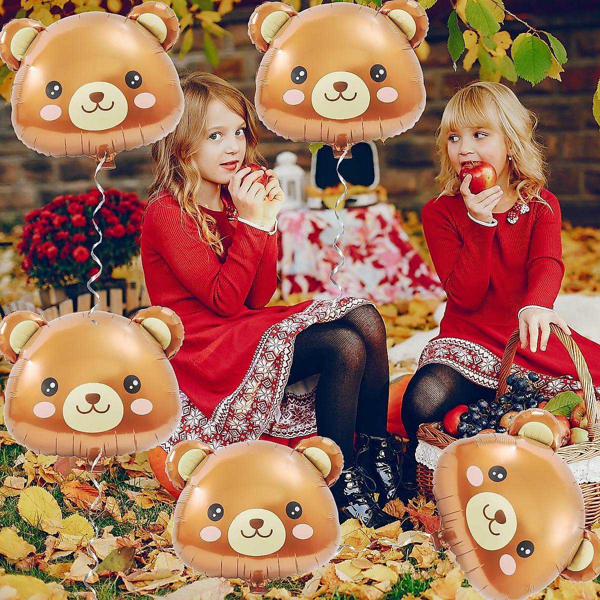 6-Pack 22-Inch Bear Head Aluminum Foil Balloons - Brown Bear Shaped Mylar Balloons for Jungle Woodland Animal Farm Safari Theme Party Decorations, Baby Shower, Gender Reveal and Birthday Supplies