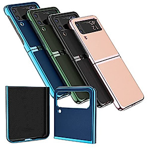 MATEPROX Slim Case for Samsung Galaxy Z Flip 3 5G, Lightweight with Non-Slip Leather Back & Electroplated Frame - Light Blue