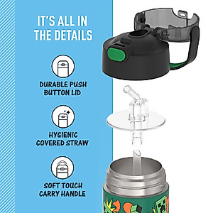 THERMOS FUNTAINER Water Bottle with Straw - 12 Ounce - Kids Stainless Steel Vacuum Insulated Water Bottle with Lid, Minecraft