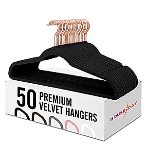 HOUSE DAY Black Magic Hangers 10 Pack and Black Velvet Hangers 50PK，Space Saving Hangers Set