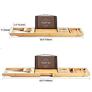 VaeFae Bamboo Bathtub Caddy Tray, Expandable Bath Tray for Tub with Upgraded Wine Slots and Book Holder - Ideal for One or Two Person Use