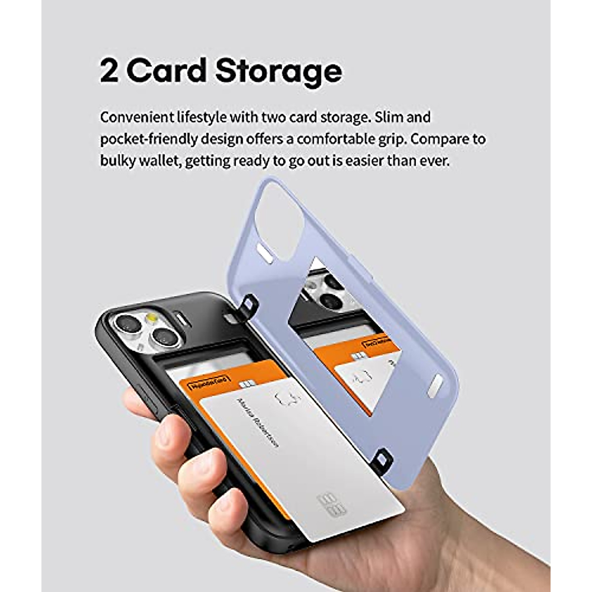 GOOSPERY Magnetic Door Bumper Compatible with iPhone 13 Case, Card Holder Wallet Case, Easy Magnet Auto Closing Protective Dual Layer Sturdy Phone Back Cover, Lilac Purple