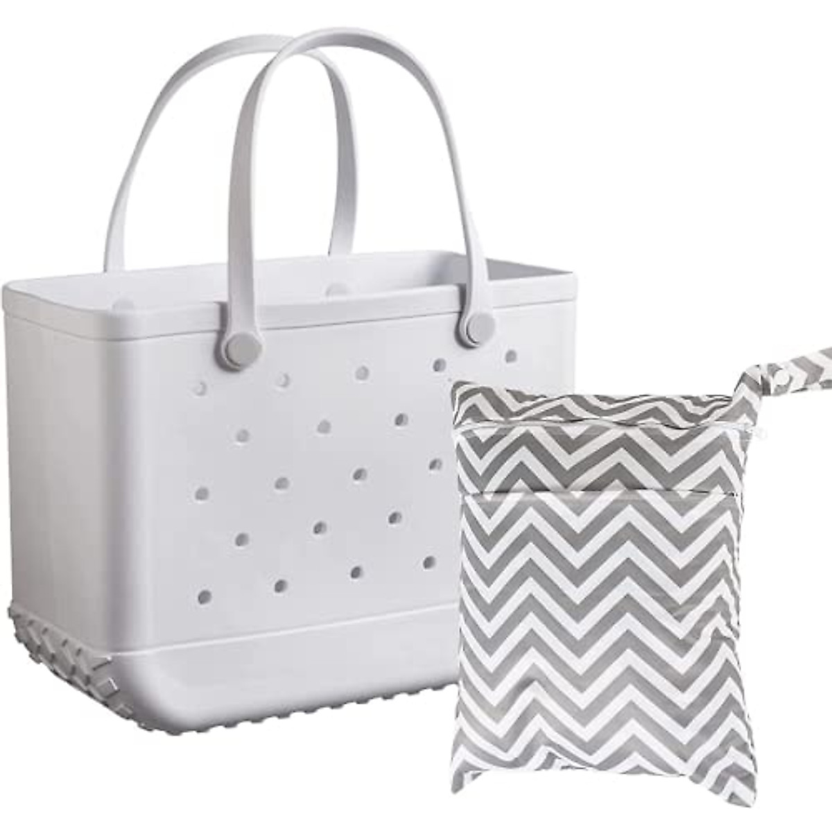 YNGCHNG Rubber Beach Bag With Swim Wet Bag,Waterproof Sandproof Washable Durable Open Tote Bag Travel Bag for Beach Outdoor (White, Large)