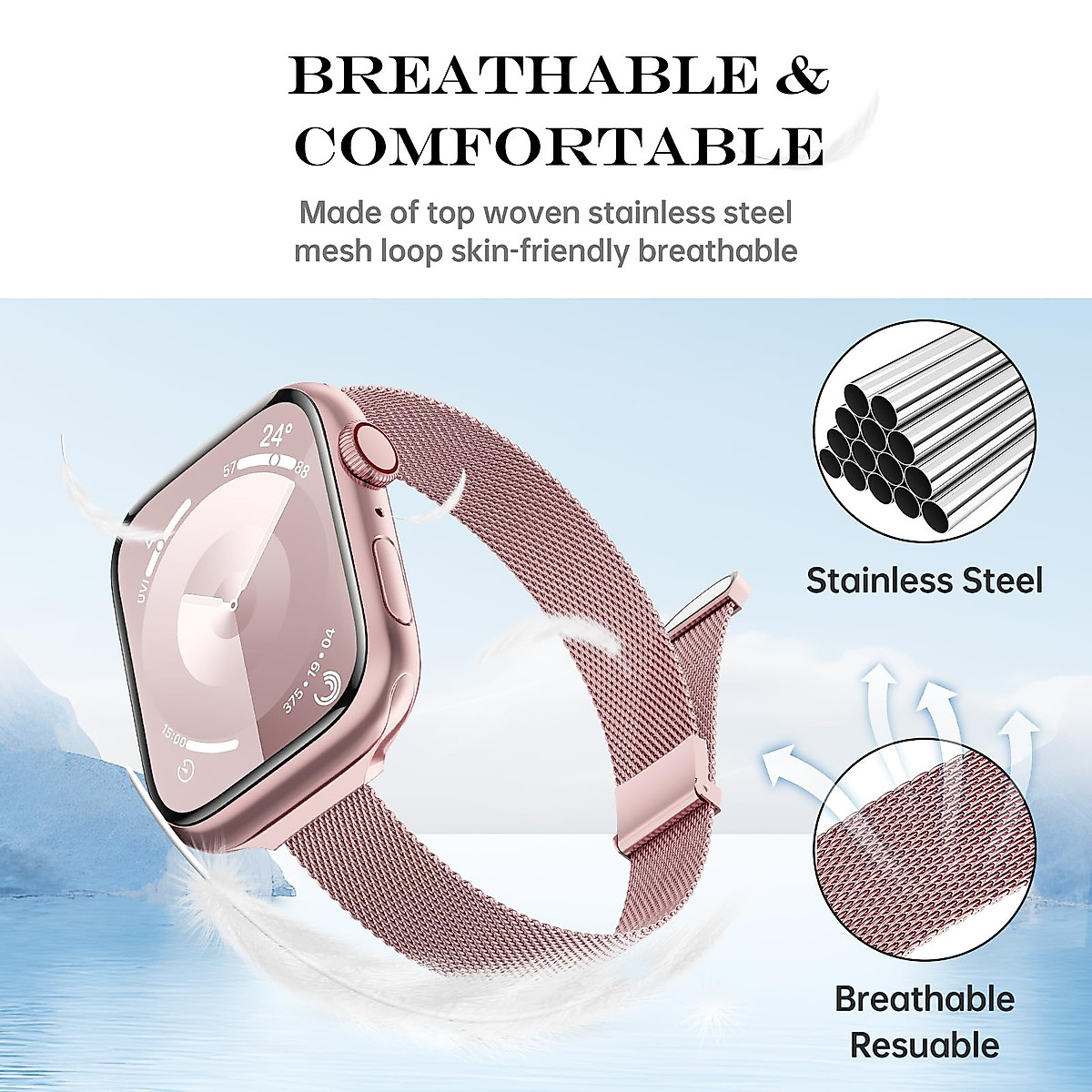 Slim Metal Band Compatible with Apple Watch Bands 38mm 40mm 41mm Women, Dual Magnetic Clasp Replacement Band for iWatch Ultra/Ultra 2 Series 9 8 7 6 5 4 3 2 1 SE, Women Watch Strap for iWatch