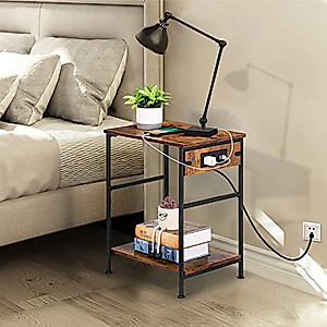 SEHERTIWY Nightstands Set of 2 with Charging Station, End Tables Living Room Set of 2 with USB Ports and Power Outlets, Nightstand Charger Station, 2-Tier Side Table for Bedroom Living Room