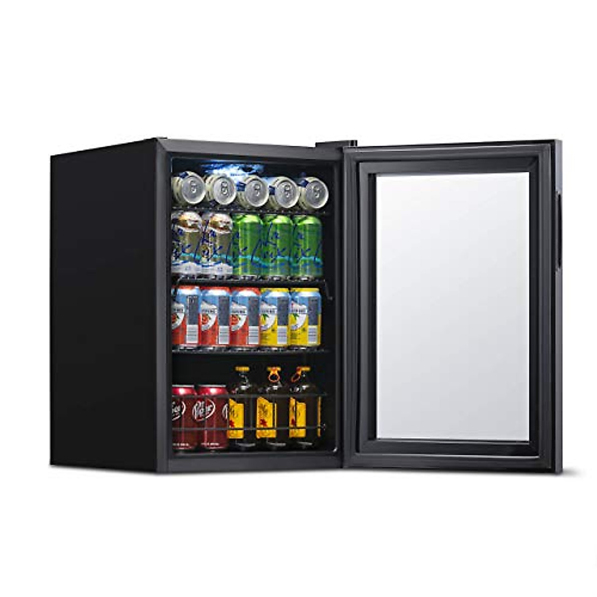 NewAir Beverage Refrigerator Cooler with 90 Can Capacity - Mini Bar Beer Fridge with Right Hinge Glass Door - Cools to 34F - AB-850B - Black